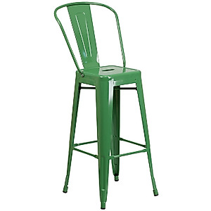 EMMA + OLIVER Commercial 30" Round Green Metal Indoor-Outdoor Bar Table Set-2 Cafe Stools