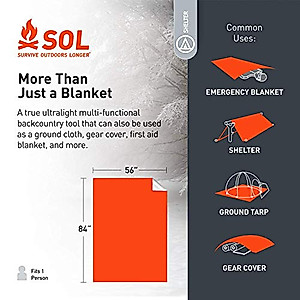 S.O.L. Survive Outdoors Longer Emergency Blanket, Model Number: BMC0140-1222