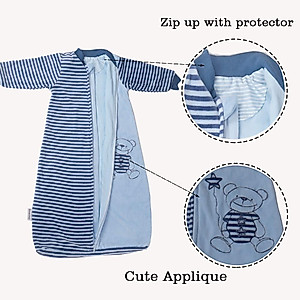 Toddler Sleeping Sack Long Sleeve 9-24M Cotton Velvet Tog 2.0 Warm12-18 Months Baby Wearable Blanket Soft Sleeping Bag with Arms 4 Seasons