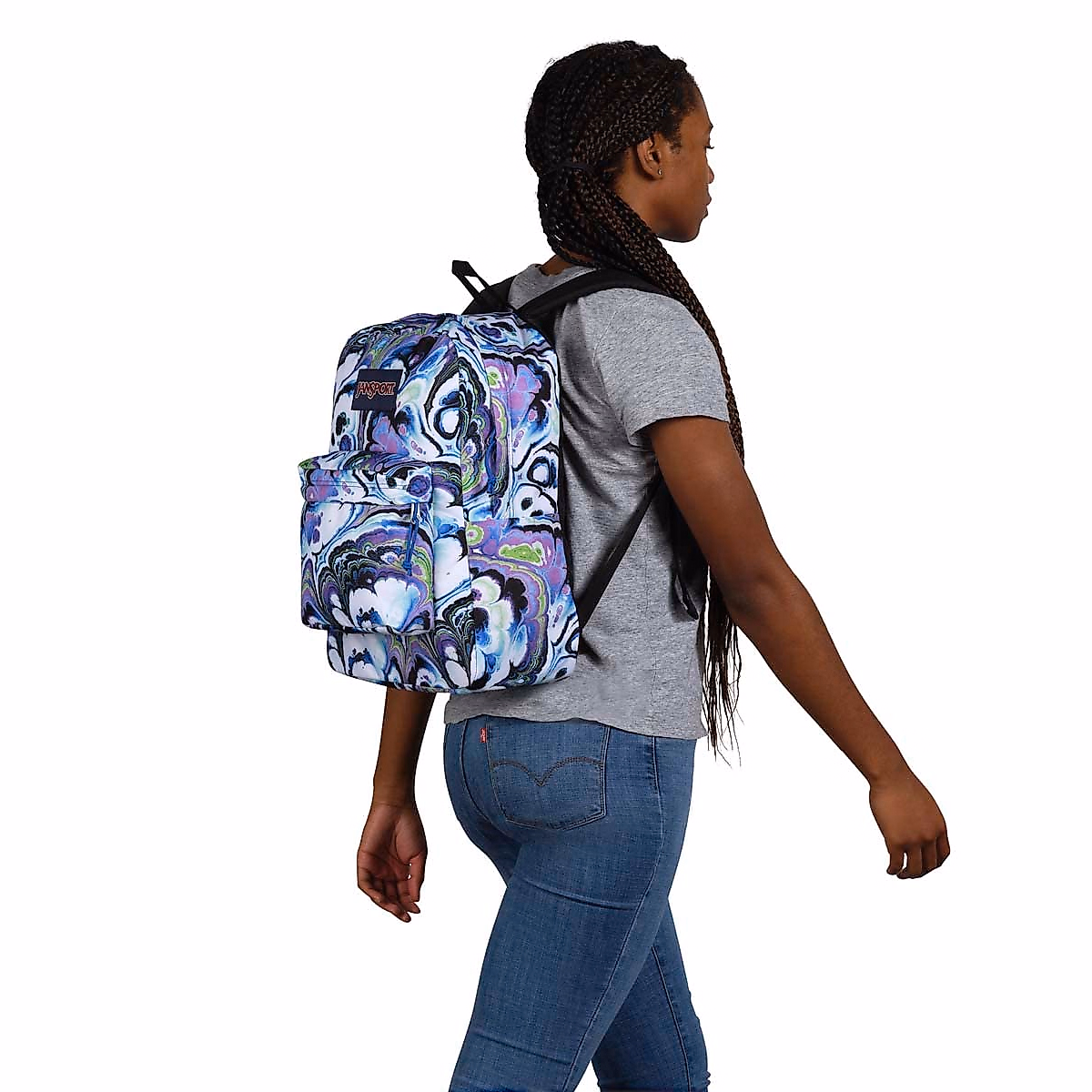 JanSport Superbreak Backpack - Durable, Lightweight Premium Backpack, Marble Mood Blue Iolite