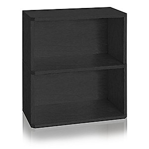 Way Basics Webster 2 Tier Bookshelf Display Storage and Organizer (Tool-Free Assembly and Uniquely Crafted from Sustainable Non Toxic zBoard Paperboard) Black, 12D x 22.8W x 24.7H in
