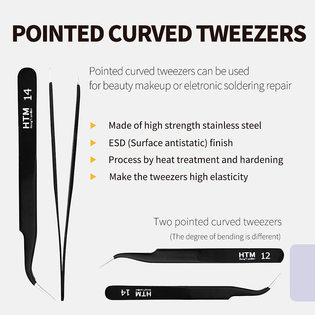Precision Craft Tweezers Set,3 Pcs Pointed Tweezers,2 Pcs Curved Tweezers,2 Pcs Precision Serrated Tweezers for Eyelash Extensions,Craft, Jewelry,Soldering,Electronics Etc