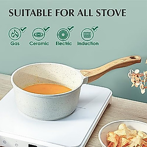 SENSARTE White Ceramic Nonstick Saucepan with Lid 2.5 QT, Small Cooking Pot with Stay Cool Handle, Induction Compatible Soup Pot, PFOA/PFAS Free