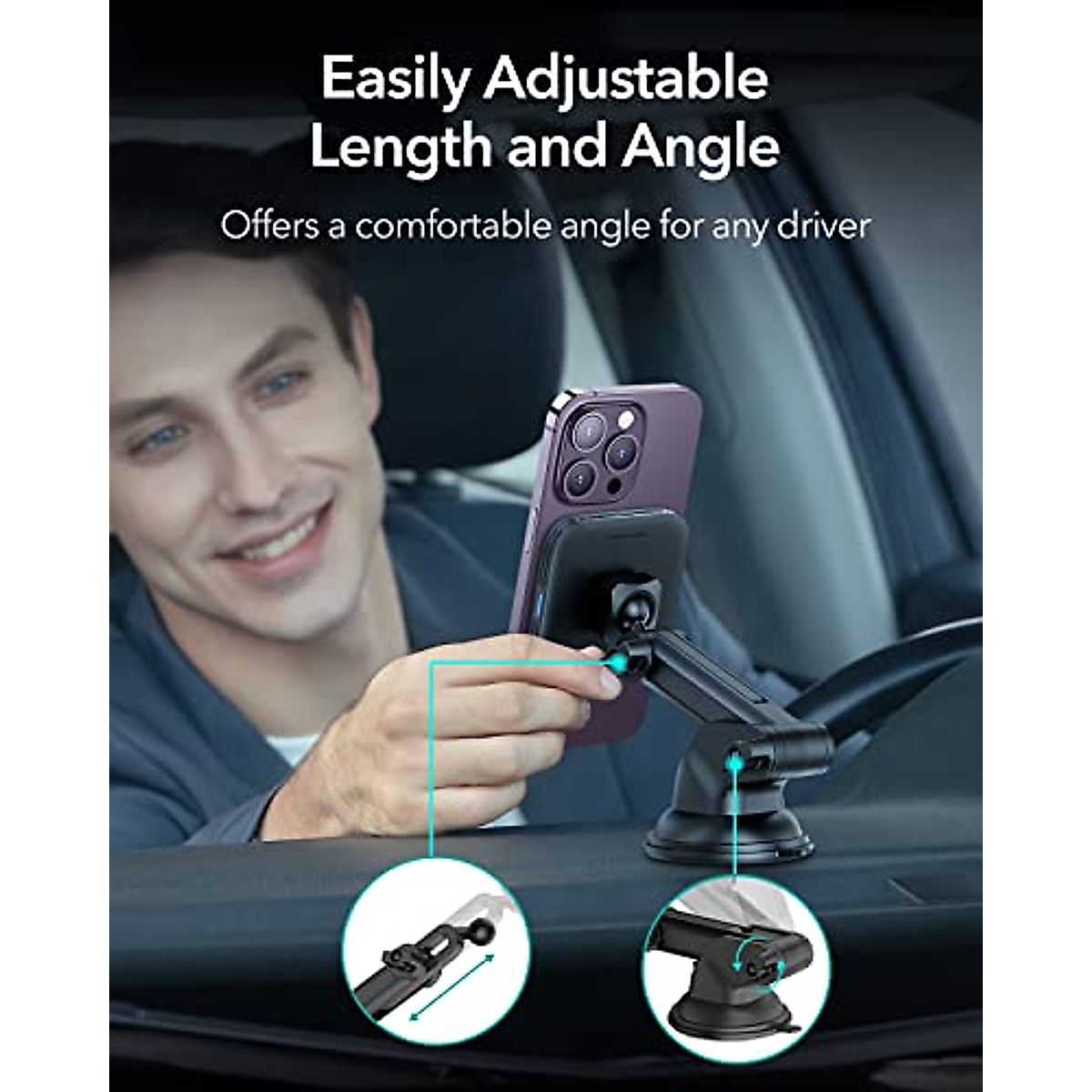 ESR HaloLock Dashboard Magnetic Wireless Charger, Compatible with MagSafe Car Charger, Windshield Car Mount Compatible with iPhone 14/14 Plus/14 Pro/14 Pro Max and 13/12 Series, Black