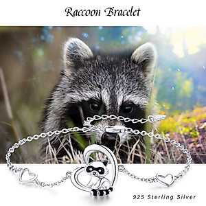 CHENGHONG Raccoon Bracelet Gifts 925 Sterling Silver Heart Charm Bracelet Raccoon Bracelet Animal Jewelry Gifts For Women