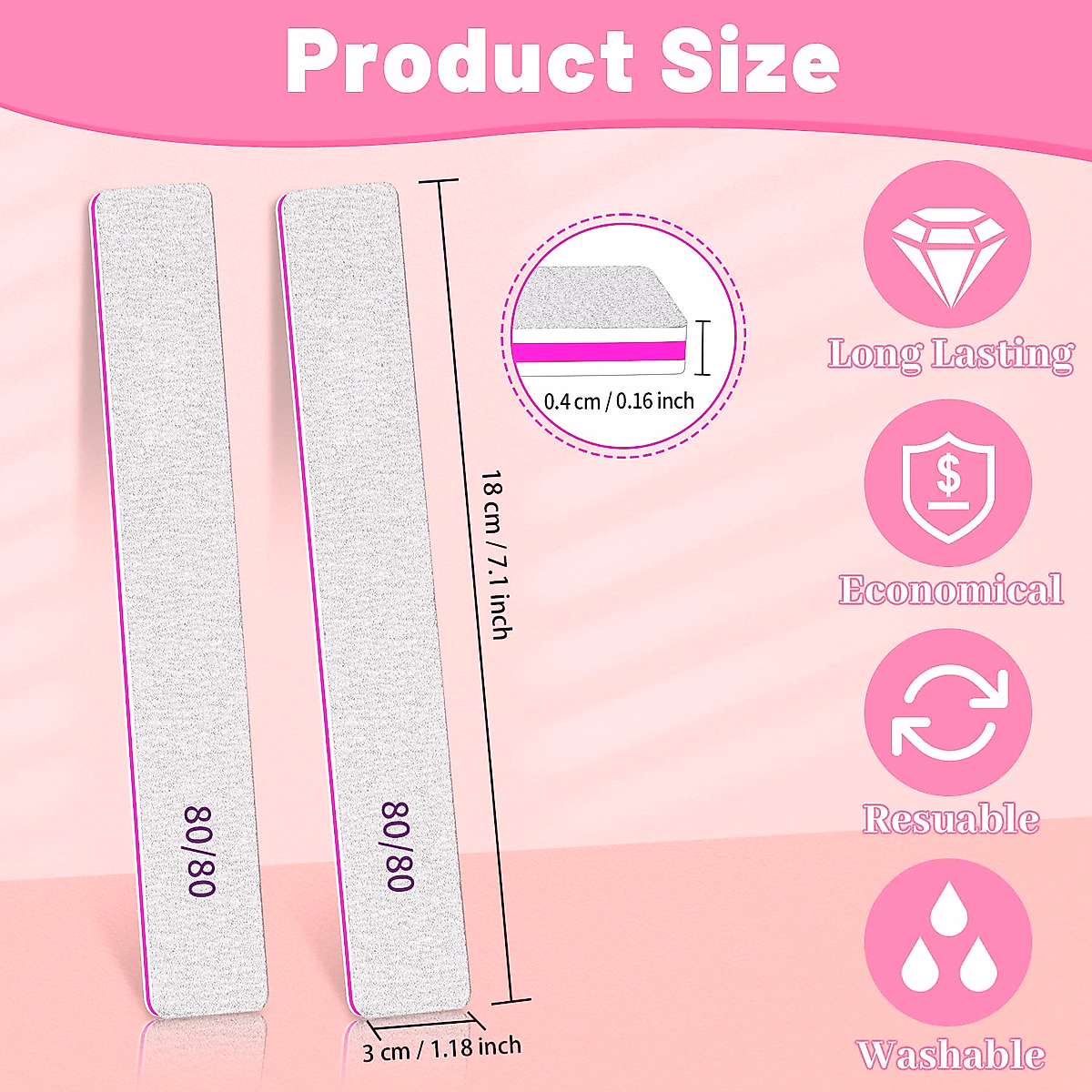 25pcs Nail Files 80 Grit, BLESWIN 80/80 Grit Nail Files, Jumbo Nail Files for Acrylic Nail, Double-Sided Emery Board Nail Filer for Manicure, Pedicure, and Acrylic Nails