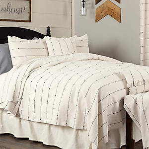 Piper Classics Farmcloth Stripe King Coverlet Bedspread, 97" x 110", Urban Rustic Farmhouse Bedding, Natural Cream Woven w/Black Stripes Blanket