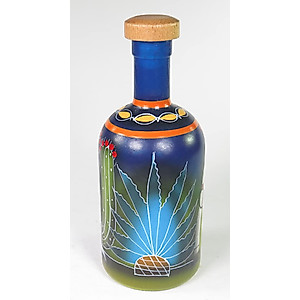 Mexican Shot Glasses Tequila Making Scene, Poncho with Agave Cactus hand painted Bottle, 4 shot glasses