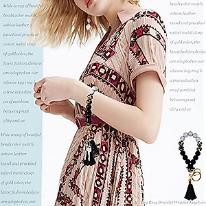 BIHRTC Silicone Key Ring Bracelet Wristlet Beaded Keychain Bracelet Key Chains Elastic Keyring Bangle for Women House Car Key Ring Holder Bangle Chain Leopard Keychain Wristlet