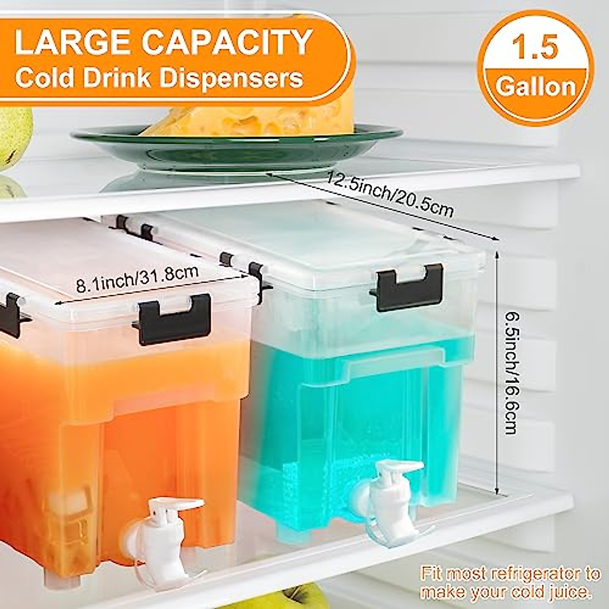 Zhehao 1.5 Gallon Drink Beverage Dispenser for Fridge with Spigot, Water Dispenser with Lids, Ice Drink Dispenser for Party Drink and Daily Use, 100% Sealed BPA FREE (3 Pcs)