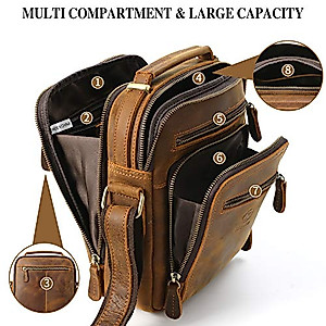 Ringsun Small Leather Travel Bag Zipper Crossbody Shoulder Bag Messenger Bag Mens Purse Bag, Leather Man Purse