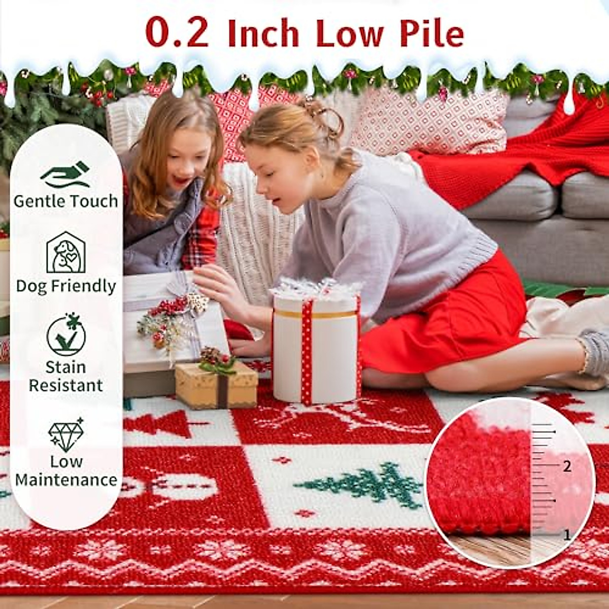 BEIMO Red Area Rug 2x3 Christmas Rug Entryway Kitchen Rug Snowflake Doormat Holiday Decor Print Plaid Floor Cover Bathroom Mat Non Slip Low Pile White Living Room Bedroom Carpet with Gripper