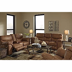 Signature Design by Ashley Boxberg Oversized Faux Leather Manual Double Reclining Loveseat with Center Console, Brown