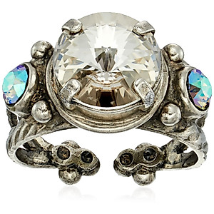 Sorrelli Core Antique Silver Tone Crystal Rock Radiant Round Adjustable Ring