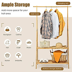 Tangkula Bamboo Garment Rack, Freestanding Clothes Rack with 2-Tier Storage Shelves, Easy Assemble, Space-Saving Clothing Rack for Entryway, Bedroom (Natural)