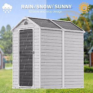 CDCASA 6x4 FT Outdoor Resin Storage Shed with Floor & Lockable Door & Window & Vents Included, Waterproof Outside Plastic Sheds for Backyard, Patio, Poolside, Lawn, Gray