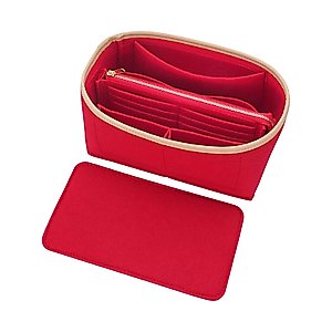 LOUKAYCCI Purse Organizer & Base Shaper fit Speedy 35, Felt Bag Organizer Insert for Handbags with Metal Zipper [Bag in Bag] (X-Large, Red)