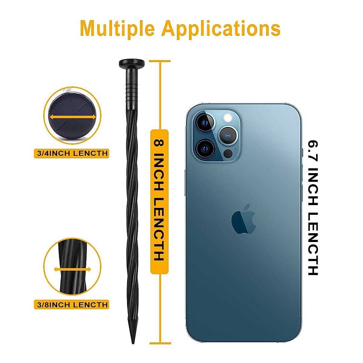 Meboyz 100-Pack-8 Inch Plastic Landscape Stakes, Spiral Nylon Landscape Anchoring Spikes，Edging Spikes for Paver Edging, Weed Barrier, Artificial Turf & More