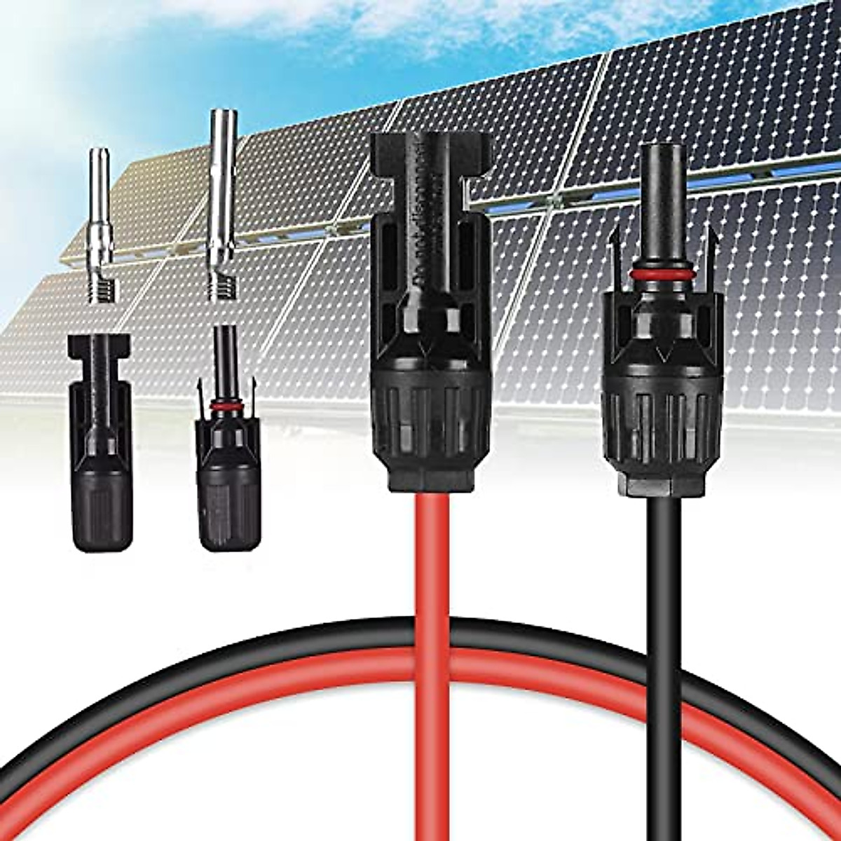LDZZEL 12AWG 20 Ft Solar Extension Cable Wire Adapter Kit with Female and Male Connector (20FT Black and 20FT Red)