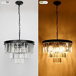Weesalife Black Crystal Chandeliers for Dining Room Lights Fixtures, 9 Lights Modern Contemporary Chandeliers for Bedroom, 3-Tier Round Crystal Chandeliers for Living Room Entryway Kitchen island