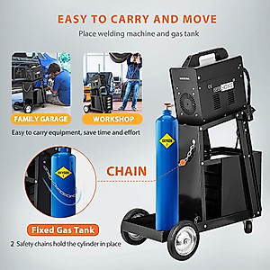 VIVOHOME Portable Flux Core Wire No Gas MIG 130 Welder Machine 110V Black with Iron Rolling Welding Cart with 4 Drawers Wheels and Tank Storage Combo Set