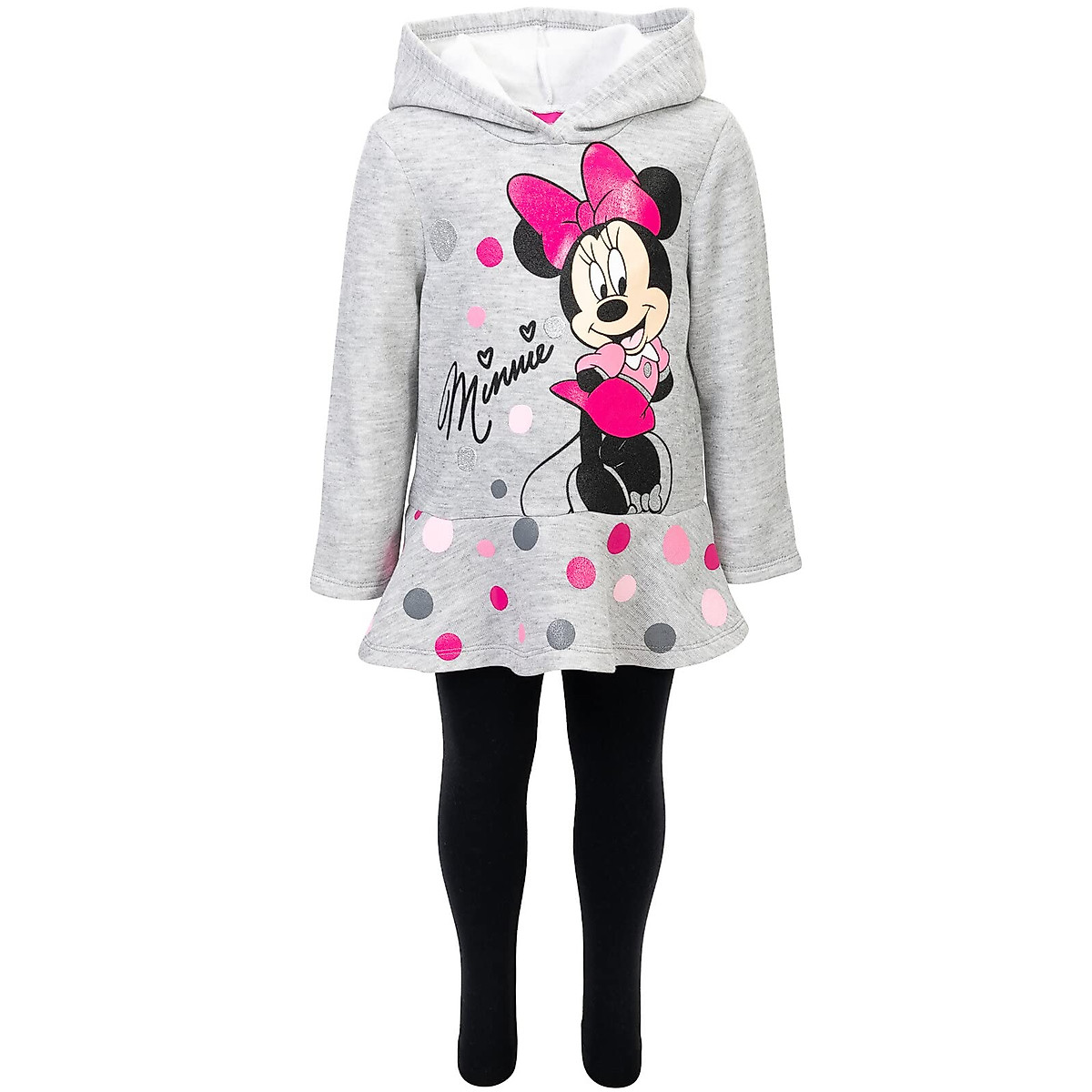 Disney Minnie Mouse Toddler Girls Pullover Fleece Hoodie & Leggings Heather Grey 4T