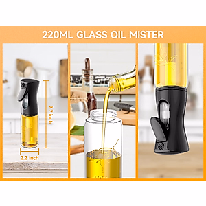 Oil Sprayer for Cooking,220ML Glass Olive Oil Sprayer Mister,Kitchen Gadgets Accessories,Continuous Spray with Control,Save Oil,Widely Used for Salad Making, Baking, Frying, BBQ, Roasting,Black