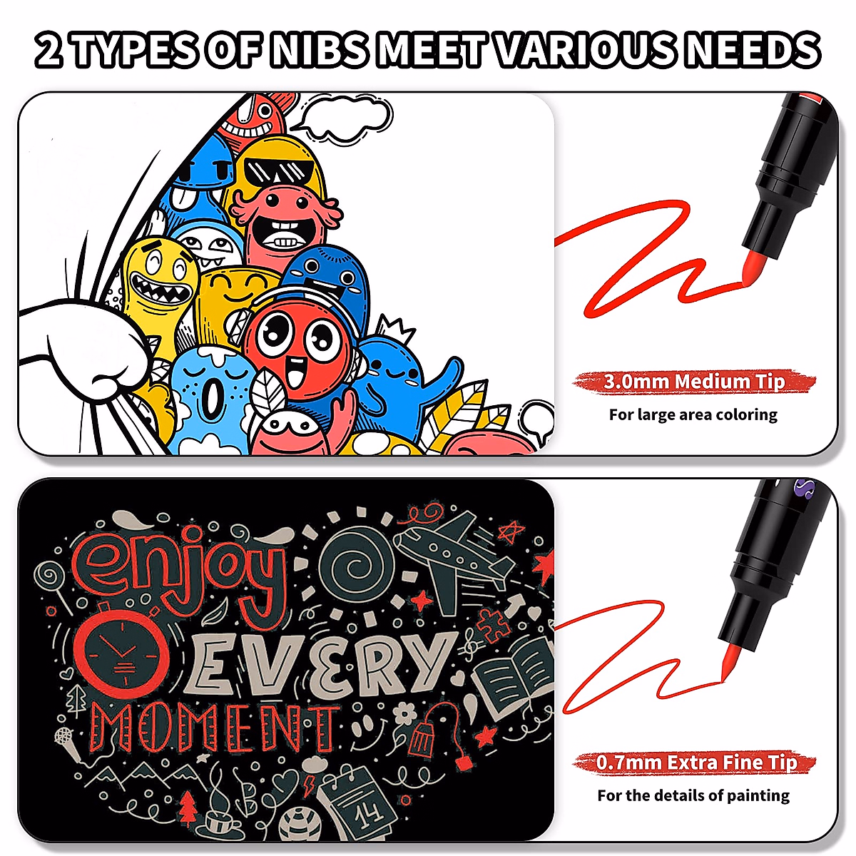 Zobbx Permanent Paint Pens Markers - 18 Colors Dual Tip Oil Based Waterproof Paint Marker for Metal Glass Plastic Wood Canvas Rock Painting, Stocking Stuffers Art and Craft Supplies