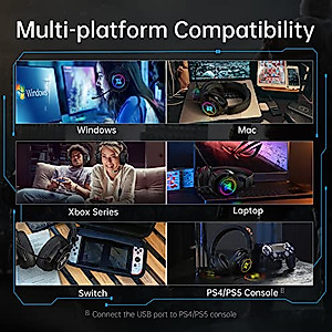 targeal Gaming Headset with Microphone - 7.1 Surround Sound/USB Wired/Detachable Microphone/Breathable Cushions - Gamer Headphone for PS5/ PS4/ Switch/PC/Laptop/Mac,with USB Type C Cable