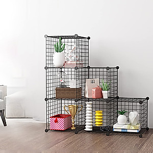 Cedilis Cube Storage Organizer, 6-Cube Wire Storage Shelves, Metal Grids Book Shelf Bookcase, Cube Closet Organizer, Modular Shelving Units for Living Room, Bedroom, Home, Office, Black