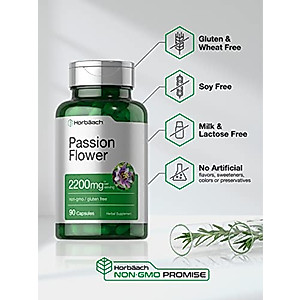 Passion Flower Capsules | 2200mg | 90 Count | Non-GMO & Gluten Free Extract Supplement | by Horbaach
