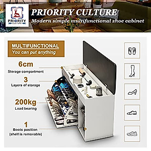 Priority Culture Shoe Rack Bench with Storage and Cushion, Shoe Rack Bench Tipping Bucket Shoe Cabinet, Leather Entryway Shoe Bench Seat Shoe Organizer Shoe Cabinet, No Installation Required