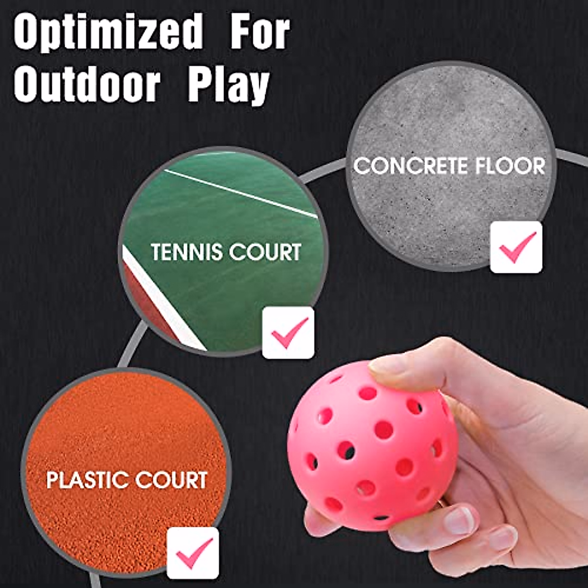 Vvinca Pickleballs 6 Pack Pickleball-Balls Meet USAPA Requirement 40 Holes Outdoor-Pickleballs, Double Tone Luminous Green Blue Pink Tangerine Yellow