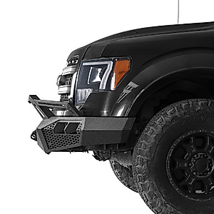 Hooke Road Earthshaker F150 Front Bumper w/Bull Bar & Winch Plate for Ford F-150 2009 2010 2011 2012 2013 2014 (Exclude Raptor), Full Width Steel Replacement Bumper