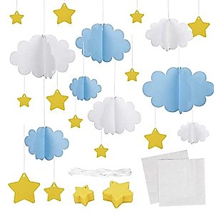 SUNKIM 40 Pcs 3D Cloud Decorations Hanging Clouds for Ceiling Stars&Cloud Party Decorations Fake Cloud Ornaments Cloud Props Art Fake Clouds Ceiling Hanging Decor for Nursery Wedding Bluey Ornament