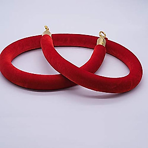 Red Velvet Stanchion Rope Barrier Golden Hook- Set of 4 PCs for Red Carpet Filmroom Wedding (5 Feet Long) Bulk