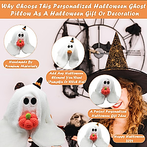 HUAXMADE Personalized Custom Halloween Ghost Pillow with Pumpkin, Gus The Ghost Halloween Knit Plush Soft Pumpkin Pillow for Halloween Decorations