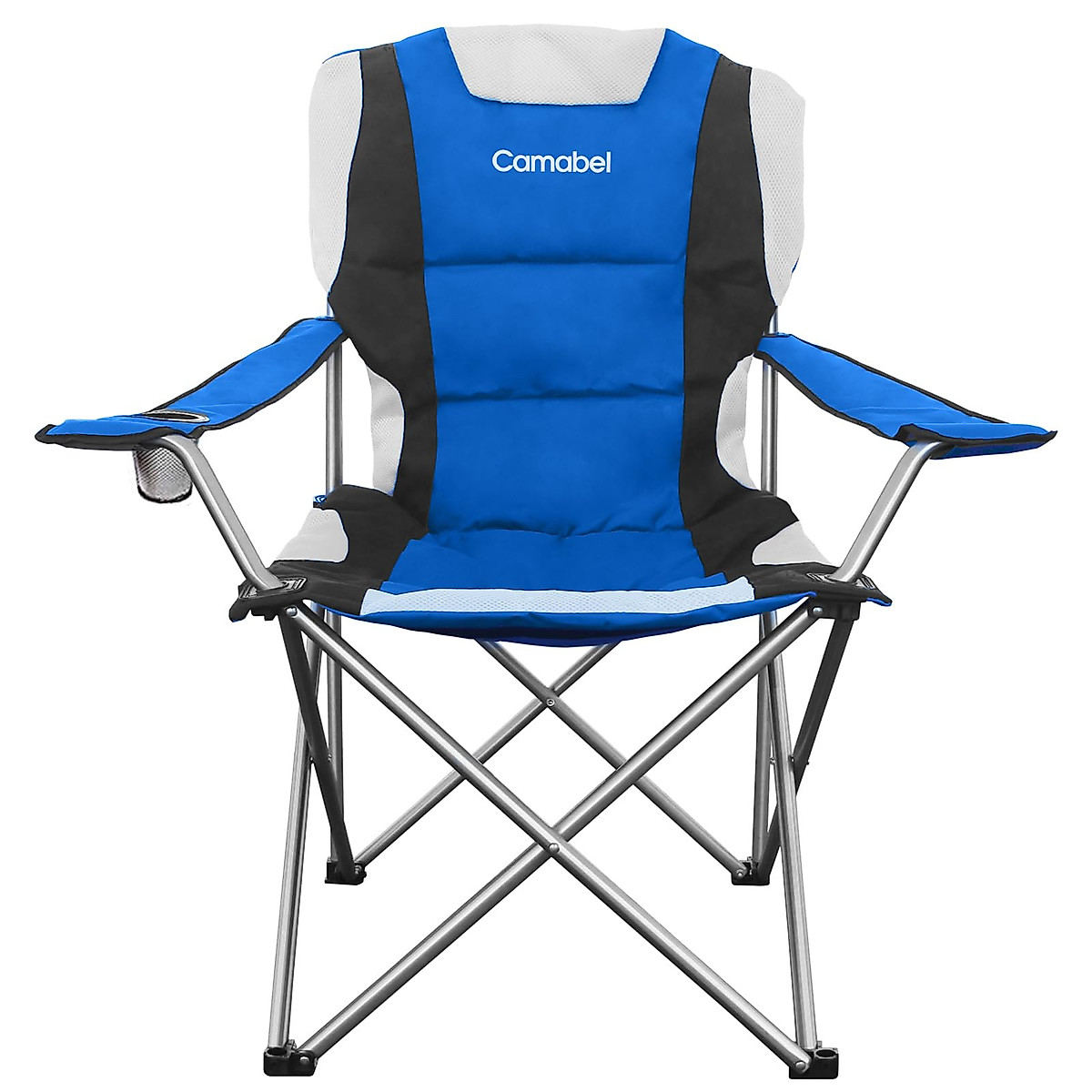 Camabel Folding Camping Chairs 400 LBS Oversized Heavy Duty Padded Beach Chair Portable Outdoor Lawn Chairs with Cup Holder Carry Bag for Sporting Hiking Picnics Fishing Blue