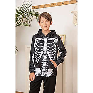 uideazone Cosplay Hoodies for Kids Teen Boys Girls Halloween Hooded Sweatshirt 3D Skeleton Printed Pullover Coat Jacket Hoody 12-13 years