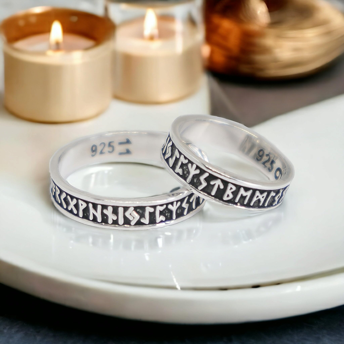 Viking Rune Band Ring Sterling Silver 925 Elder Futhark Nordic Runic Symbols Pagan Celtic Wedding Thumb Rings Norse Scandinavian Jewelry for Men Women (10)