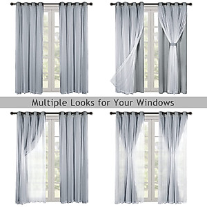 BONZER White Sheer Tulle Overlay Blackout Curtains Grommet Top Mix and Match Curtains for Living Room, Cloud Grey, 52x95 Inch, Set of 2 Panels