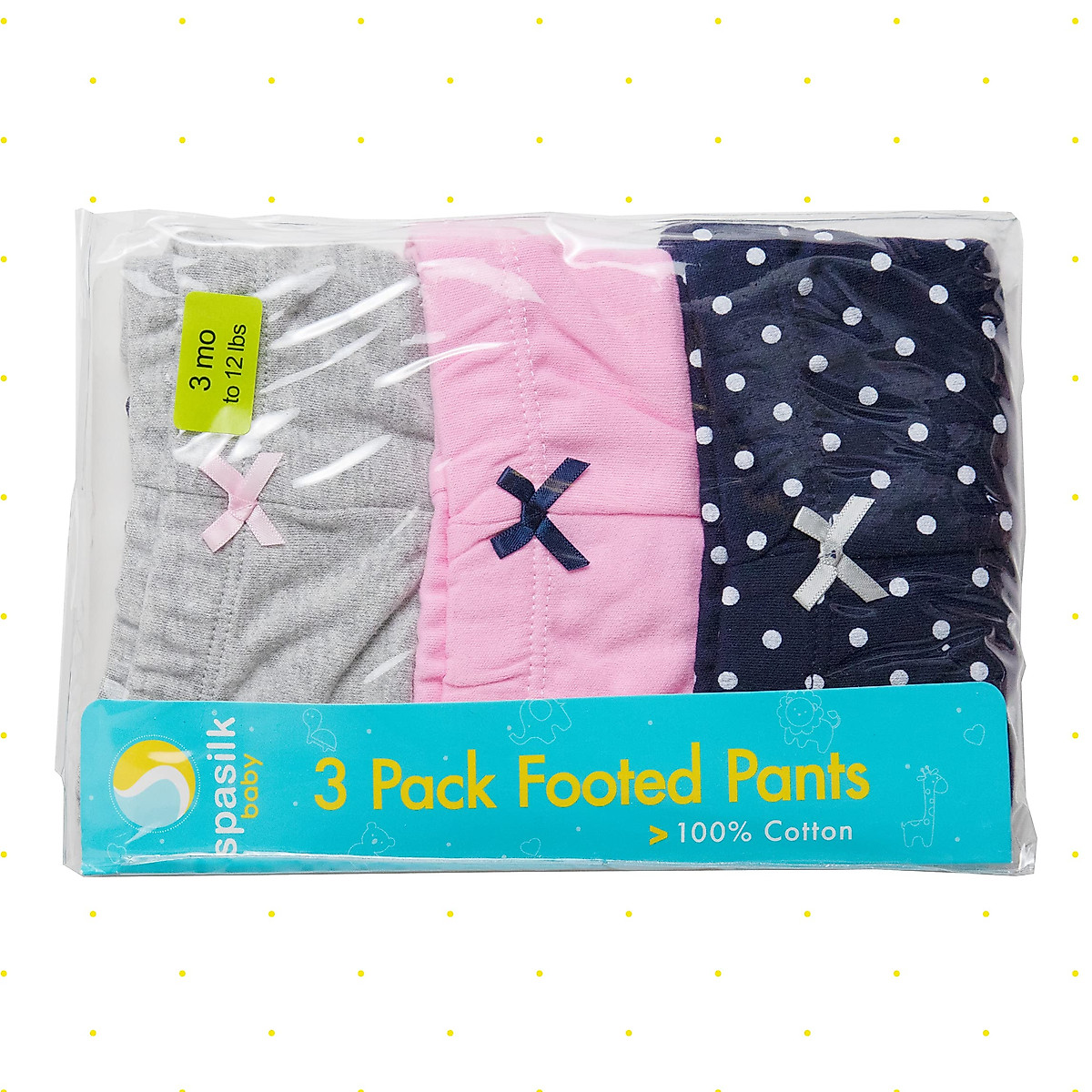 Spasilk Baby Girls Cotton Pull on Footie Pants Leggings with Feet, Pack of 3, Pink & Gray