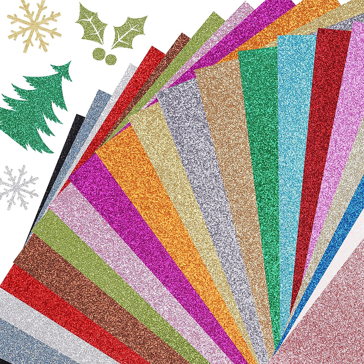 FOPINOA 20PCS Glitter Faux Leather Sheets, 8.26 x 11.8 Inch Faux Leather Fabric Sheets A4 PU Faux Leather Sheets for DIY Crafts, Jewelry Making, Sewing, Craft Making