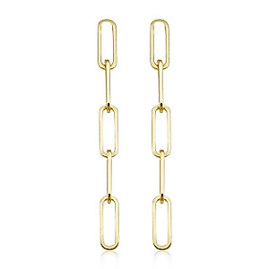 14k Yellow Gold Paper Clip Chain Dangle Earrings (1.6 inches long)