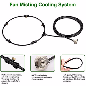 Outdoor Misting Fan Kit for a Cool Patio Breeze,Water Mister Spray for Cooling Outdoor,19.36FT (5.9M) Misting Line + 5 Brass Mist Nozzles + a Brass Adapter(3/4) Fit to Any Outdoor Fan