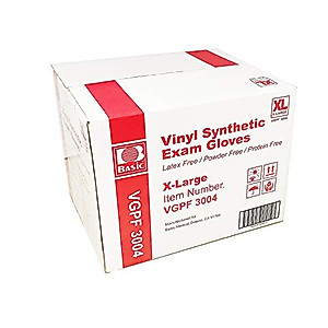 Basic Diagnostic VGPF3004 Clear Vinyl Exam Gloves, Latex-Free & Powder-Free, Extra-Large, Pack of 1000