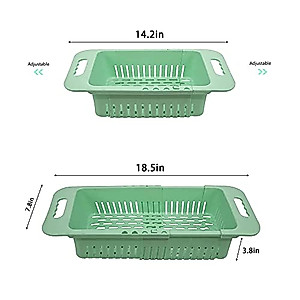 MineSign Extendable Over the Sink Colander Fruits and Vegetables Drain Basket Adjustable Strainer Sink Washing Basket for Kitchen (Green)