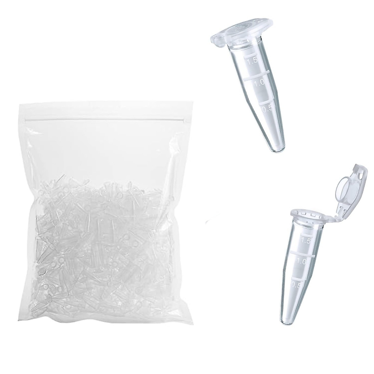QOAEZK 1.5ML Micro Centrifuge Tubes,Clear Plastic Graduated Microcentrifuge Test Tubes with Attached Lid for Lab, EO Sterilized,Pack of 500pcs