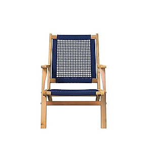 Patio Sense 63634 Vega Natural Stain Outdoor Chair Acacia Wood Construction Woven Web Seat Mid Century Design Comfortable Reclining Armchair Patio Lawn Garden Backyard Deck - Navy Blue Cording