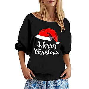 Roshop Womens Off Shoulder Merry Christmas Long Sleeve Sweatshirt CHT XL